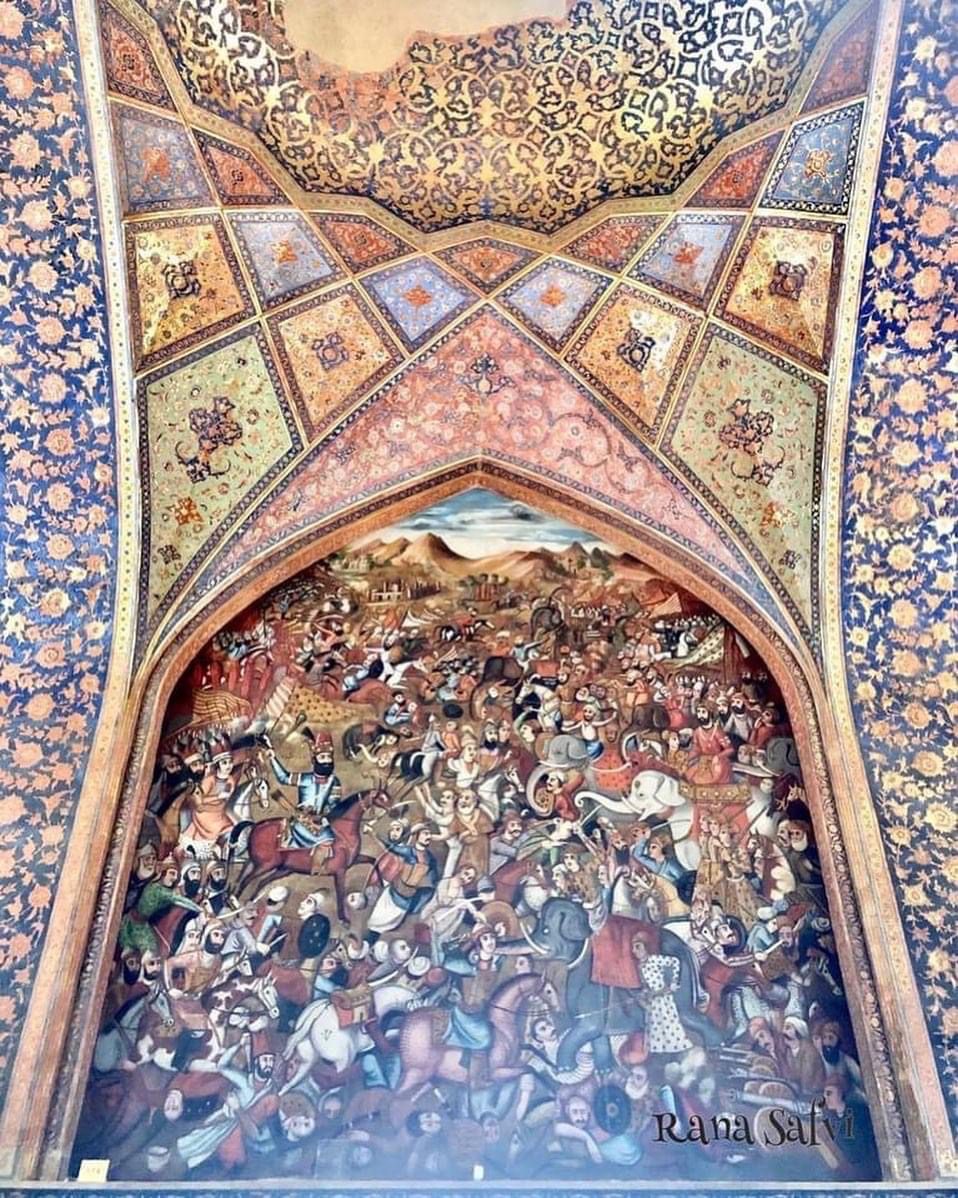 A mural in Chehul Sutun, Isfahan, Iran showing battle between Nadir ...